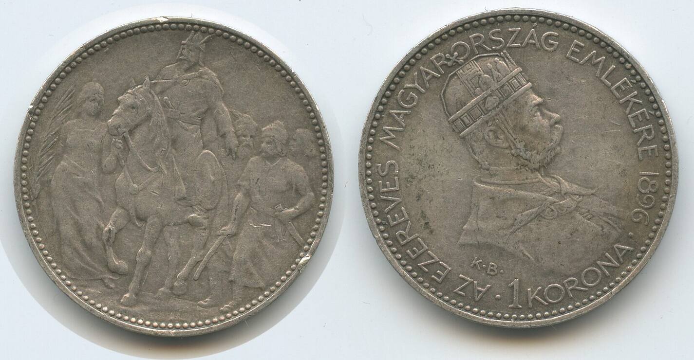 Ungarn Kaiserreich 1 Korona (Krone) Silber 1896 KB Kremnitz G5759 - 1000-Jahrfeier Millennium ...