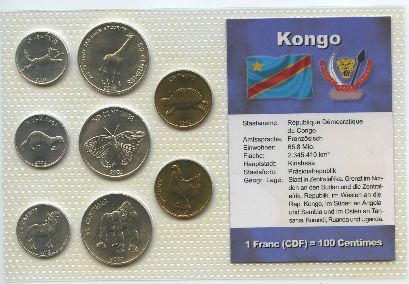 Kongo - Democratic Republic of the Congo 25 Centimes - 1 Franc KMS 2002 ...
