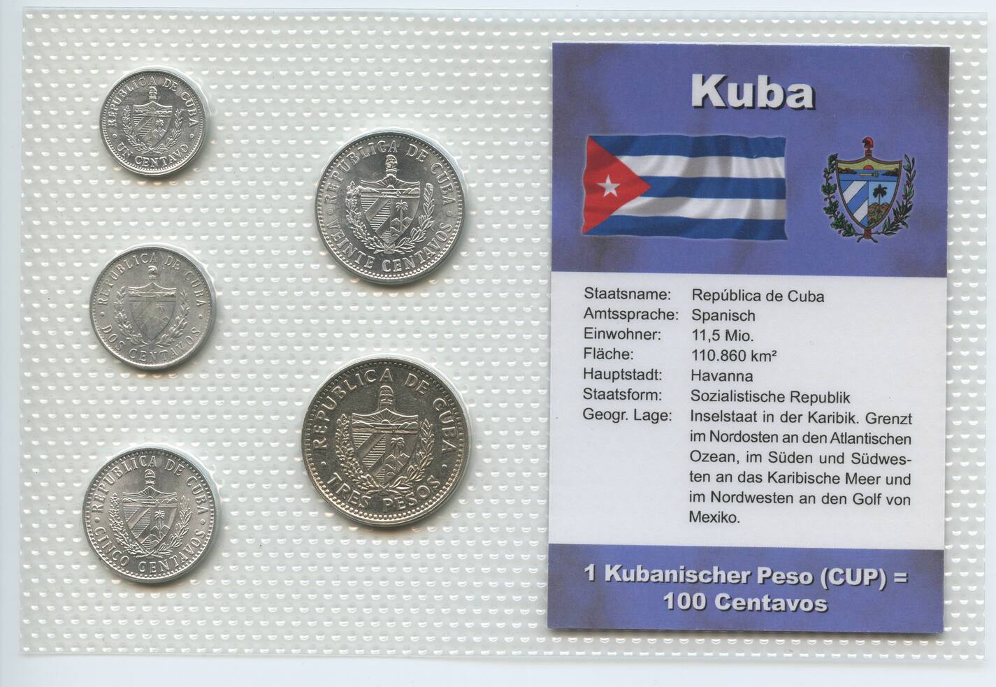 Kuba 1 Centavo - 3 Pesos 1984-2008 GN656k - Kursmünzensatz Coin Mint ...