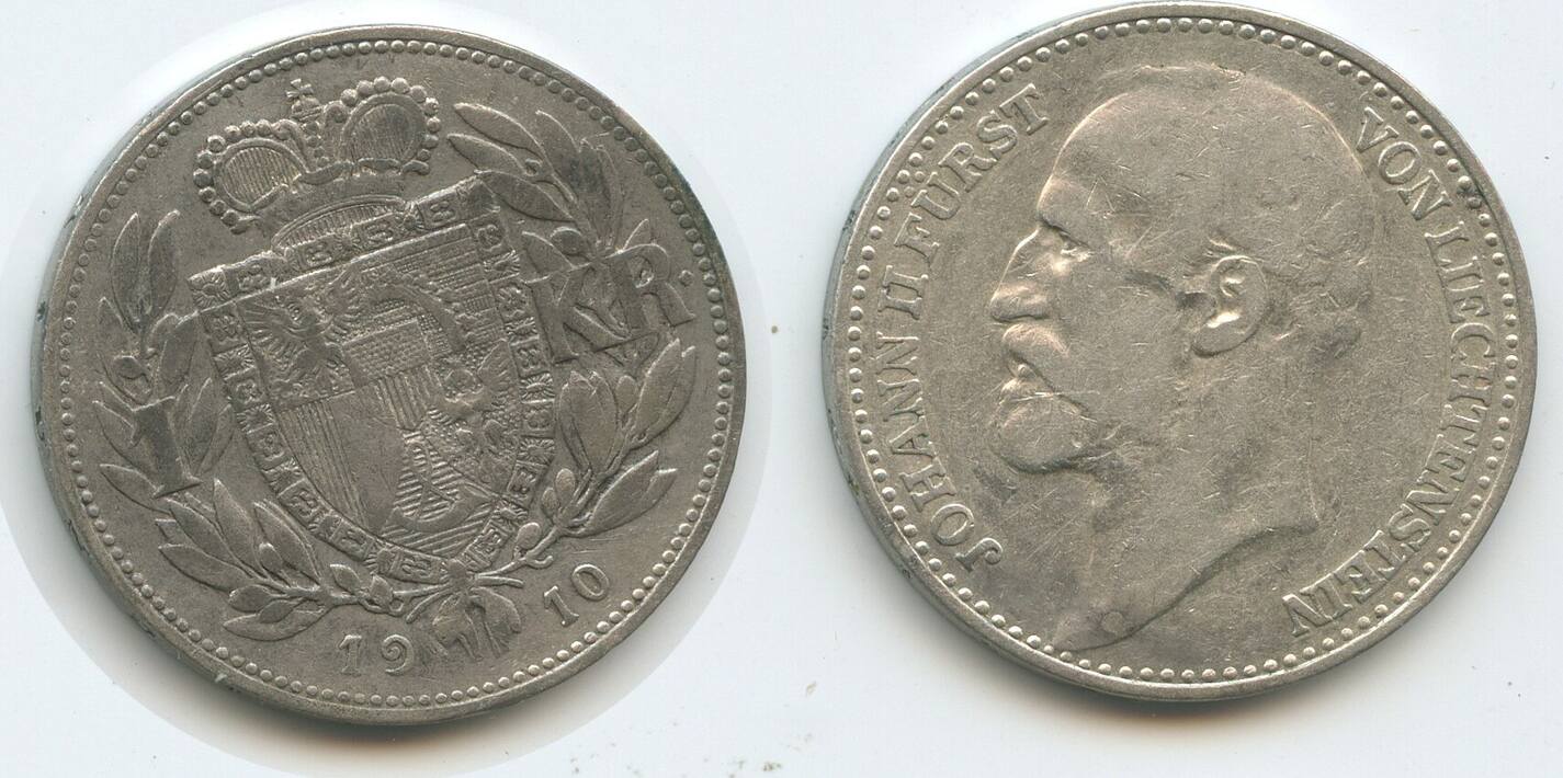 Liechtenstein 1 Krone Silber 1910 G5667 - Johann II. 1858-1929 Silver ...