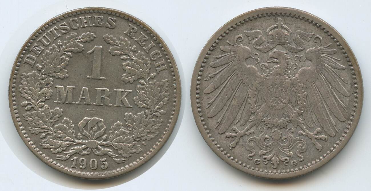 Deutsches Reich Kaiserreich 1 Mark Silber 1905 G Karlsruhe S0244 - Germany Empire Wilhelm II ...