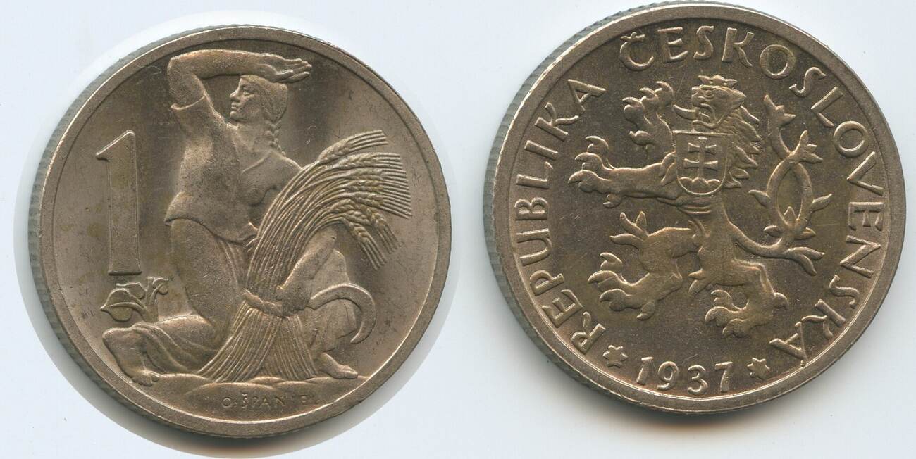 Tschechoslowakei 1 Koruna 1937 G15862 - Czechoslovakia Czechoslovak Republic Vorzüglich ...