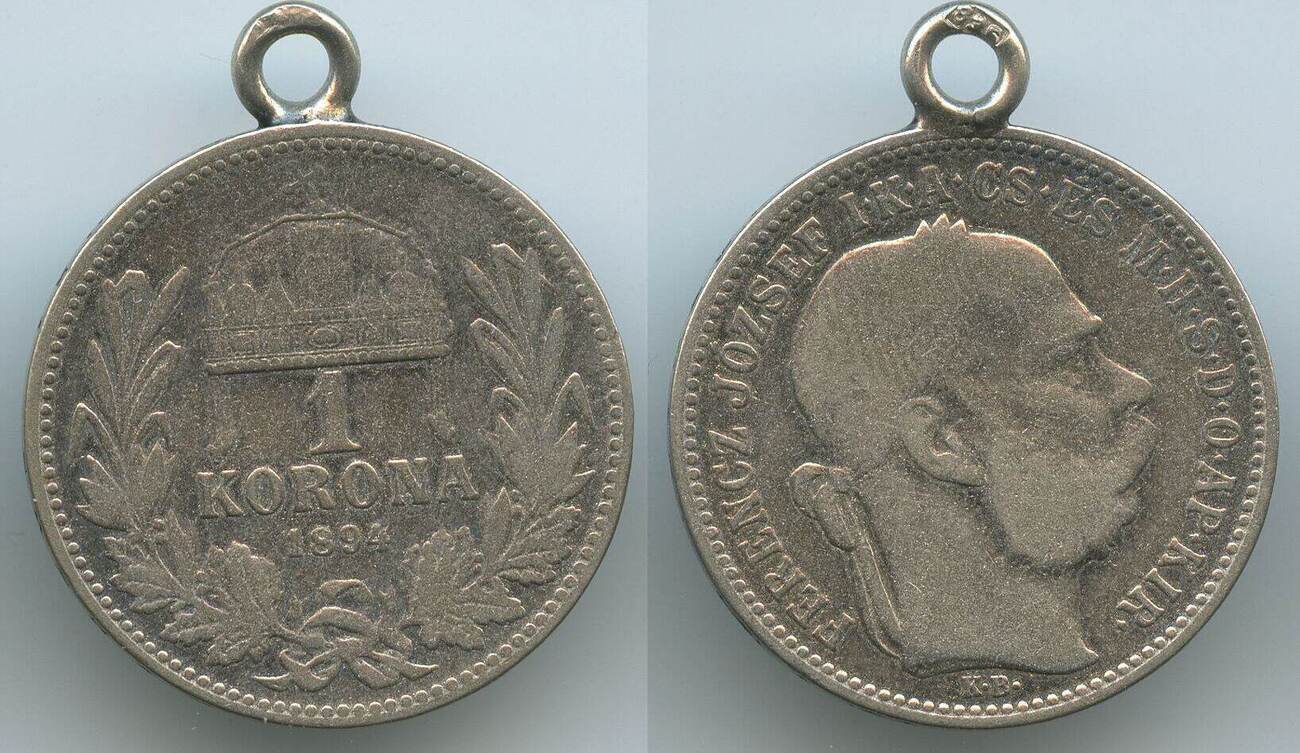 Ungarn Kaiserreich Österreich 1 Korona (Krone) Silber als Anhänger 1894 KB Kremnitz M#5876 ...