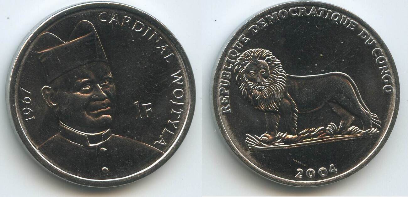 Kongo Republik 1 Franc 2004 G11550 - Cardinal Wojtyła 1967 Papst ...