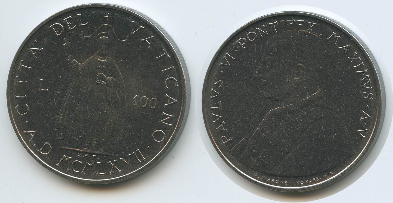 Vatikan Italien-Kirchenstaat 100 Lire 1967-V G8932 - Papst Paul VI.1963-1978 Vaticano Vatican ...