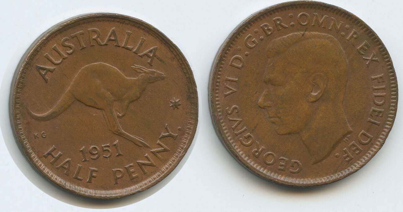 Australien ½ Penny 1951 • Perth mint G2716 - Känguru George VI ...