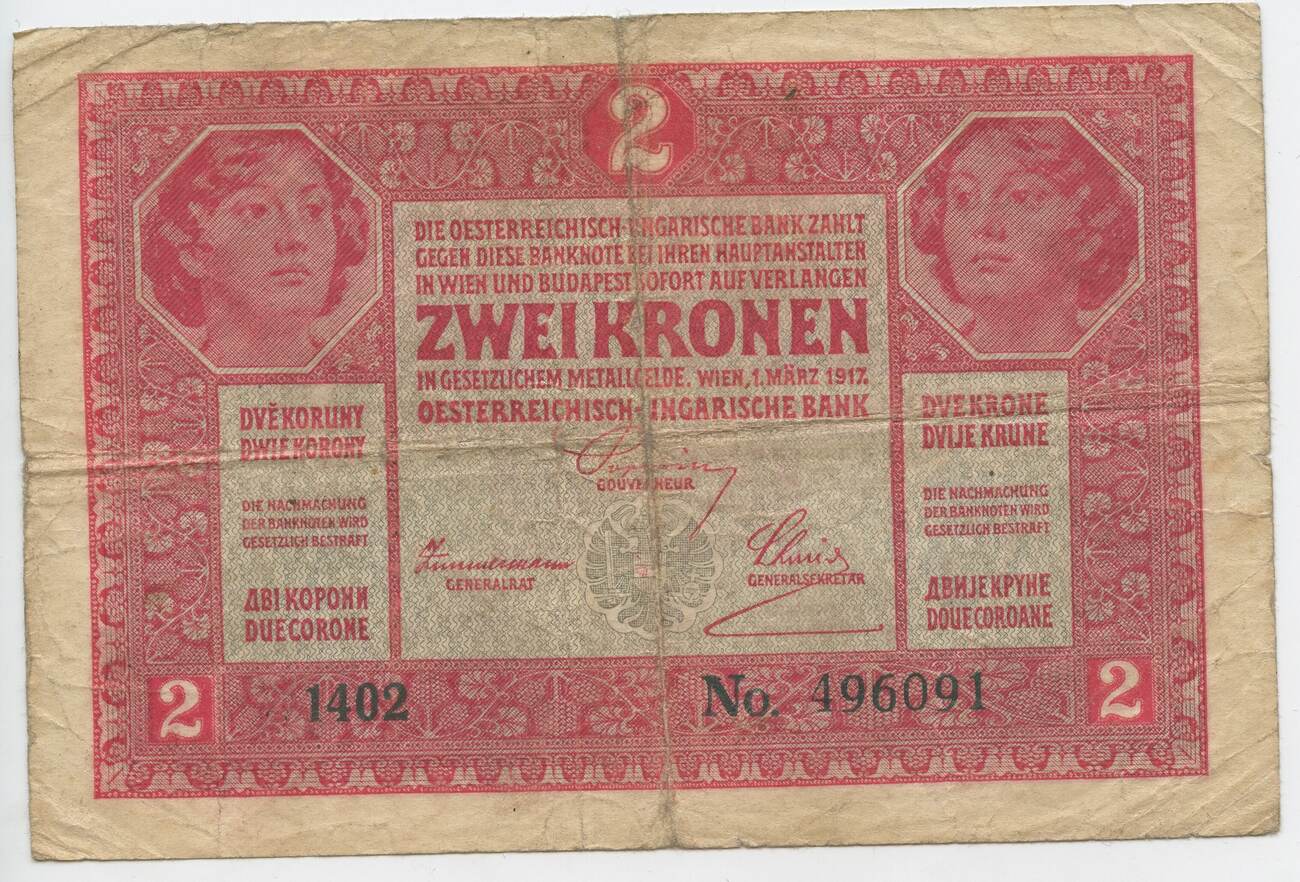 Österreich Ungarn Kaiserreich 2 Kronen ohne Stempel 1917 GB399 - Zwei ...
