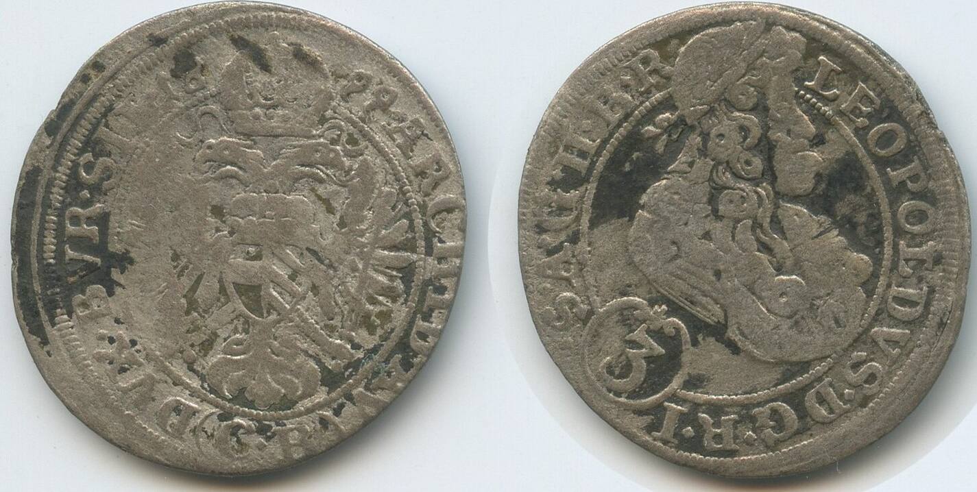 RDR Schlesien Brieg Böhmen 3 Kreuzer (Groschen) Silber 1699 CB G14356 - Leopold I. 1658-1705 ...