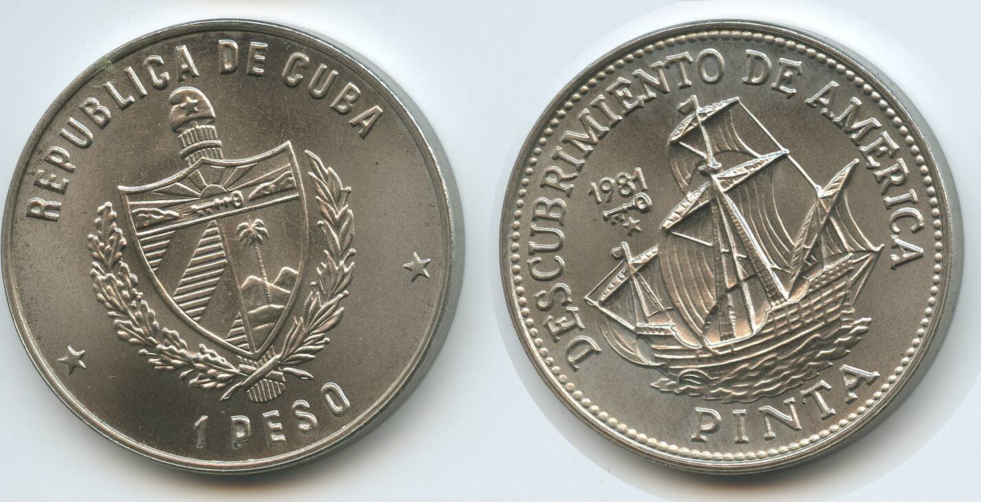 Kuba 1 Peso 1981 M#5387 - Segelschiff Pinta Discovery of America Cuba ...