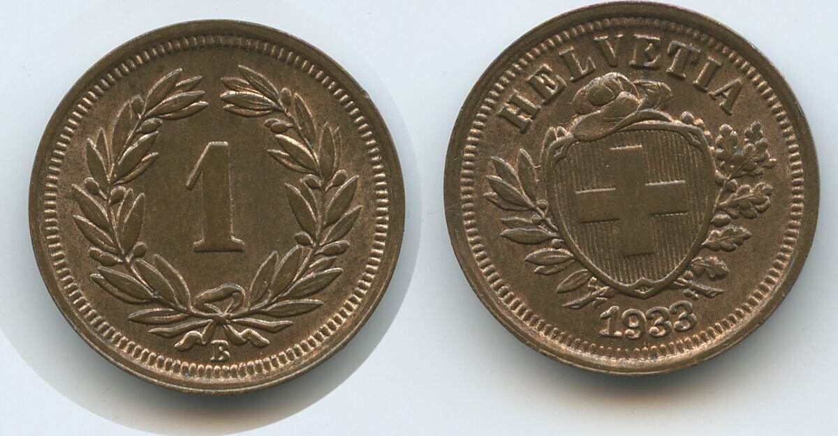 Schweiz Eidgenossenschaft 1 Rappen 1933 B Bern G14666 - Confédération Helvétique Switzerland ...