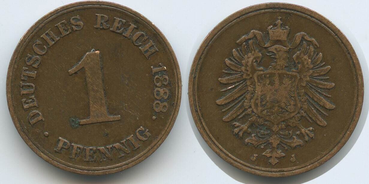Deutsches Reich Kaiserreich 1 Pfennig 1888 J Hamburg G9552 - Empire ...