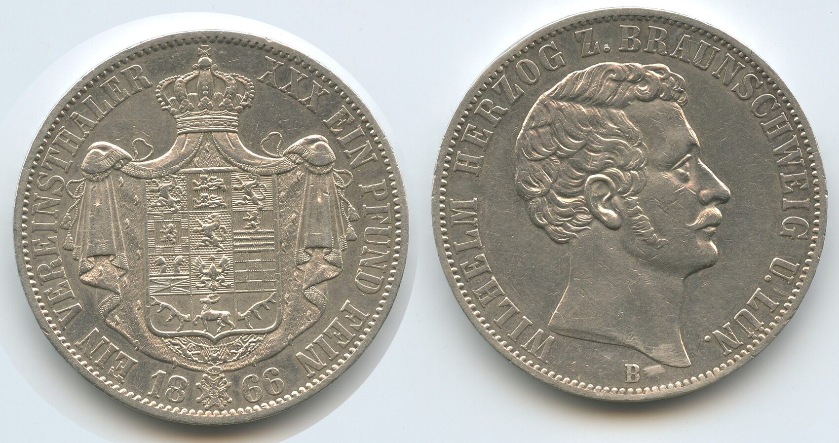 Braunschweig-Wolfenbüttel 1 Vereinstaler Silber 1866 B Hannover S0064 ...