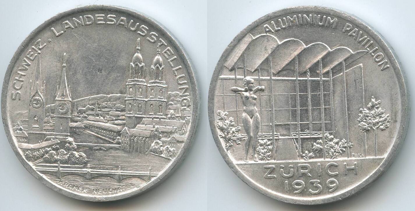 Schweiz Eidgenossenschaft Zürich Medaille 1939 M#3422 - Schweizer Landesausstellung - Aluminium ...