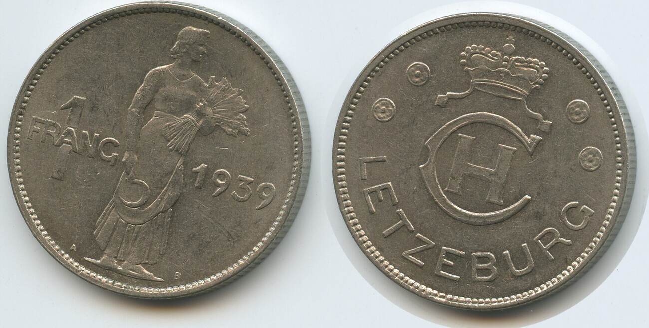 Luxemburg 1 Franc 1939 G7743 - Charlotte 1919-1964 Luxembourg Letzeburg ...