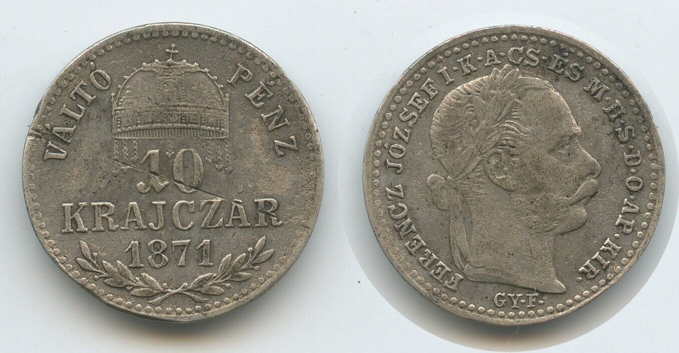 Ungarn Kaiserreich 10 Krajczar Silber 1871 GYF Karlsburg H1312 - Franz Joseph I. 1848-1916 ...