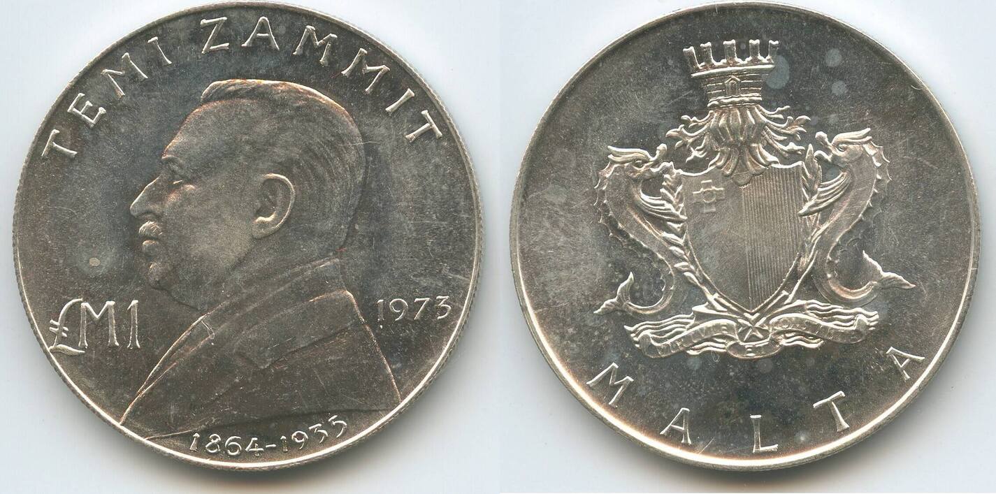Malta 1 Pound (1 Lira) Silber 1973 M#8097 - Sir Temi Zammit Unzirkuiert ...