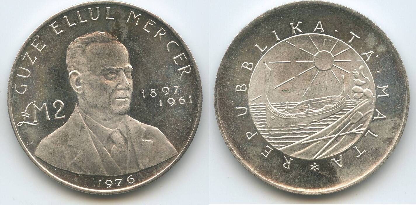 Malta 2 Pounds (2 Liri) Silber 1976 M#8099 - Guze Ellul Mercer 1897 ...
