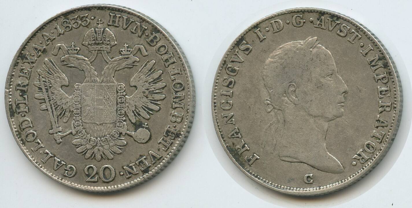 RDR Österreich Böhmen 20 Kreuzer Silber 1833 C Prag H0706 - Franz II. 1792-1835 Austria Sehr ...