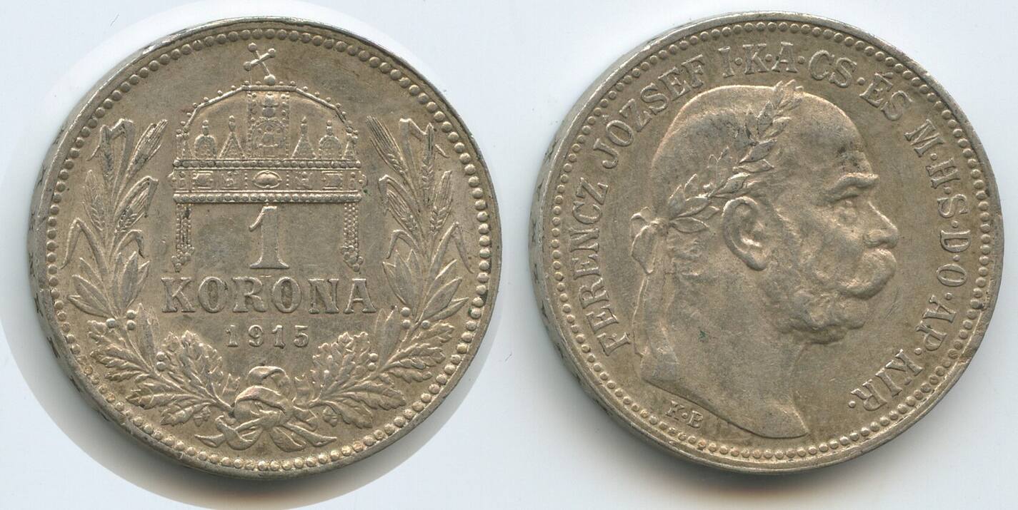 Ungarn Kaiserreich 1 Korona (Krone) Silber 1915 KB Kremnitz G5764 - Kaiser Franz Joseph I. 1848 ...