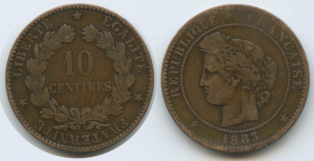 Frankreich 10 Centimes 1883 A Paris G9259 - Ceres France Schön | MA-Shops