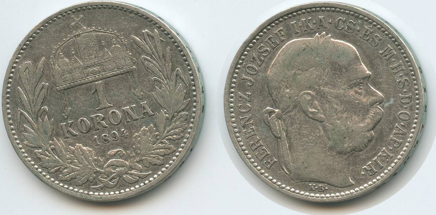 Ungarn Kaiserreich 1 Korona (Krone) Silber 1894 KB Kremnitz G5703 - Kaiser Franz Joseph I. 1848 ...