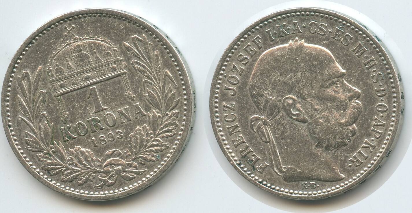 Ungarn Kaiserreich 1 Korona (Krone) Silber 1893 KB Kremnitz G5713 - Kaiser Franz Joseph I. 1848 ...
