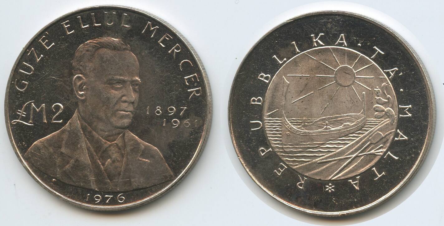 Malta 2 Pounds (2 Liri) Silber 1976 H0938 - Guze Ellul Mercer 1897-1961 ...