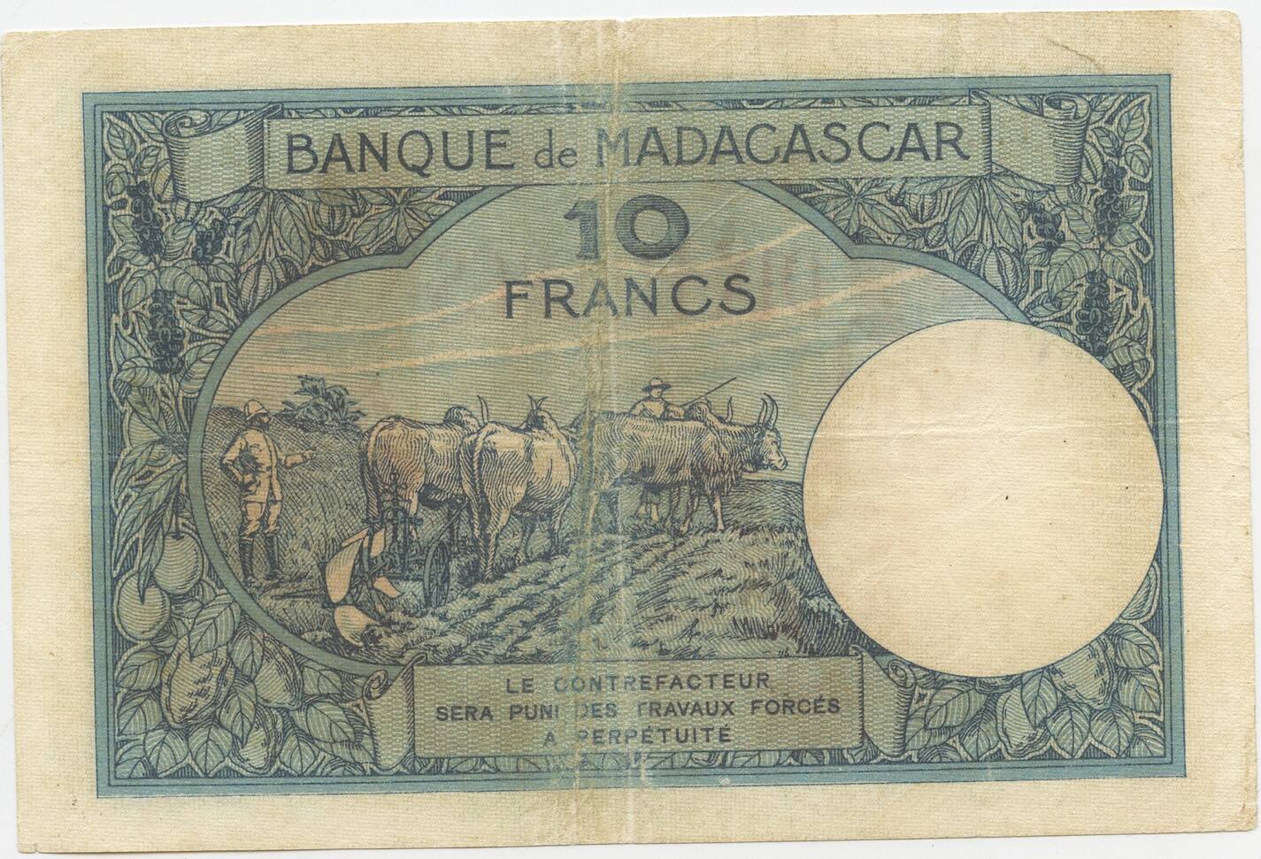Madagaskar 10 Francs Banknote 1947-1953 GB476 - Madagascar and ...