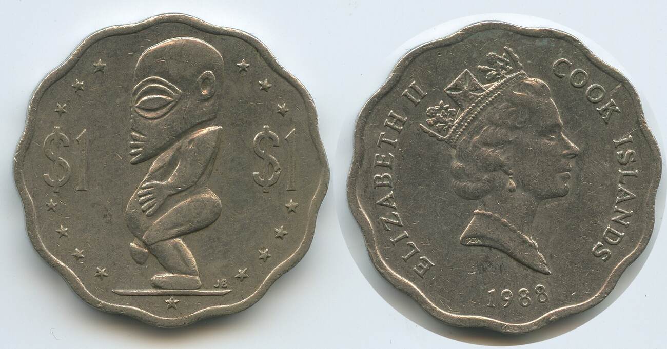 Cook Inseln 1 Dollar 1988 G12397 - Tangaroa Queen Elizabeth II. Cook ...