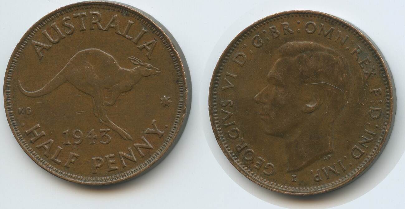 Australien ½ Penny (Half Penny) 1943 • G12319 - Känguru King George VI ...