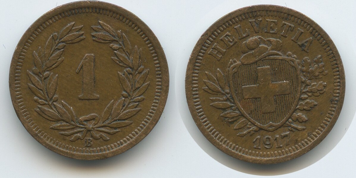 Schweiz Eidgenossenschaft 1 Rappen 1917 B Bern G11383 - Confédération Helvétique Switzerland ...