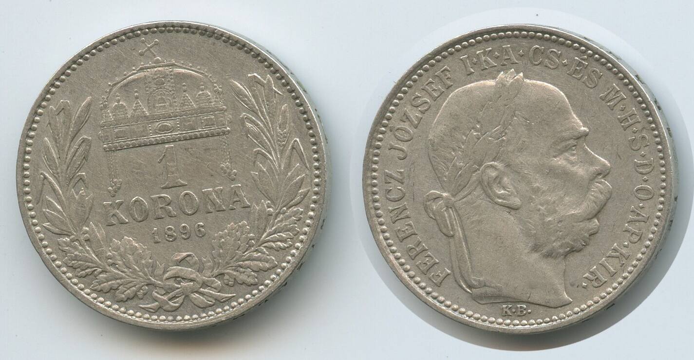 Ungarn Kaiserreich 1 Korona (Krone) Silber 1896 KB Kremnitz G5788 - Kaiser Franz Joseph I. 1848 ...