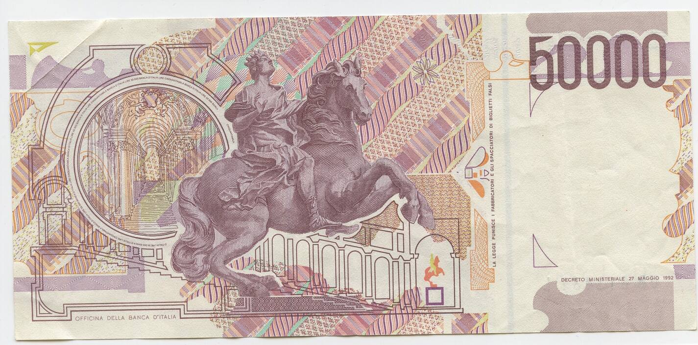 Italien 50.000 Lire Cinquantamila Banknote 1992 GB812 - G.L. Bernini Banca D`Italia Italy ...
