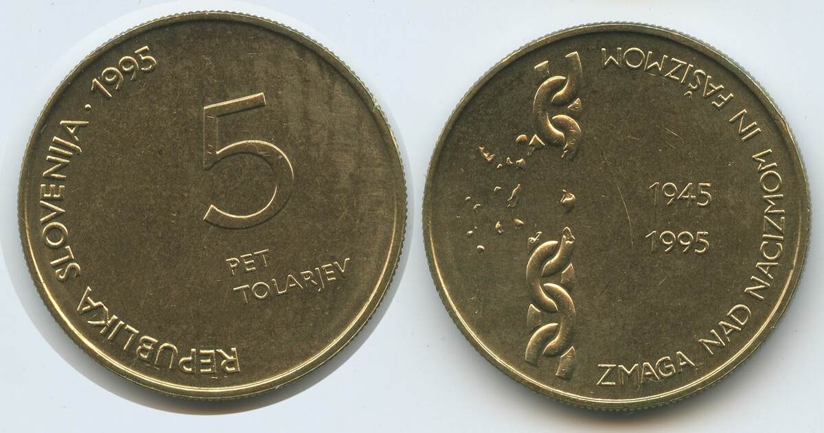 Slowenien 5 Tolarjev 1995 M#6608 - Defeat of Fascism Slovenia Fast unzirkuiert | MA-Shops