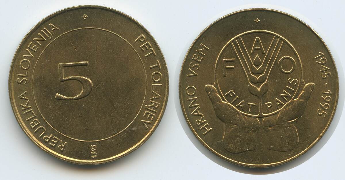 Slowenien 5 Tolarjev 1995 M#6613 - 50th Anniversary - F.A.O. Slovenia Fast unzirkuiert | MA-Shops
