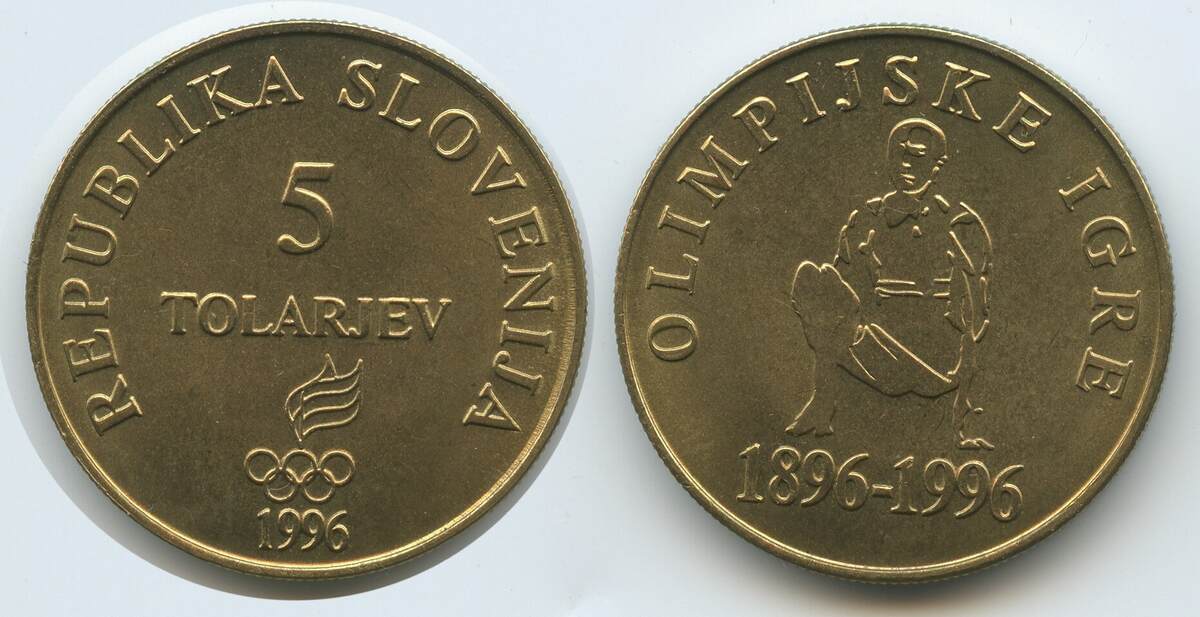 Slowenien 5 Tolarjev 1996 M#6617 - Olympics Centennial Slovenia Fast unzirkuiert | MA-Shops