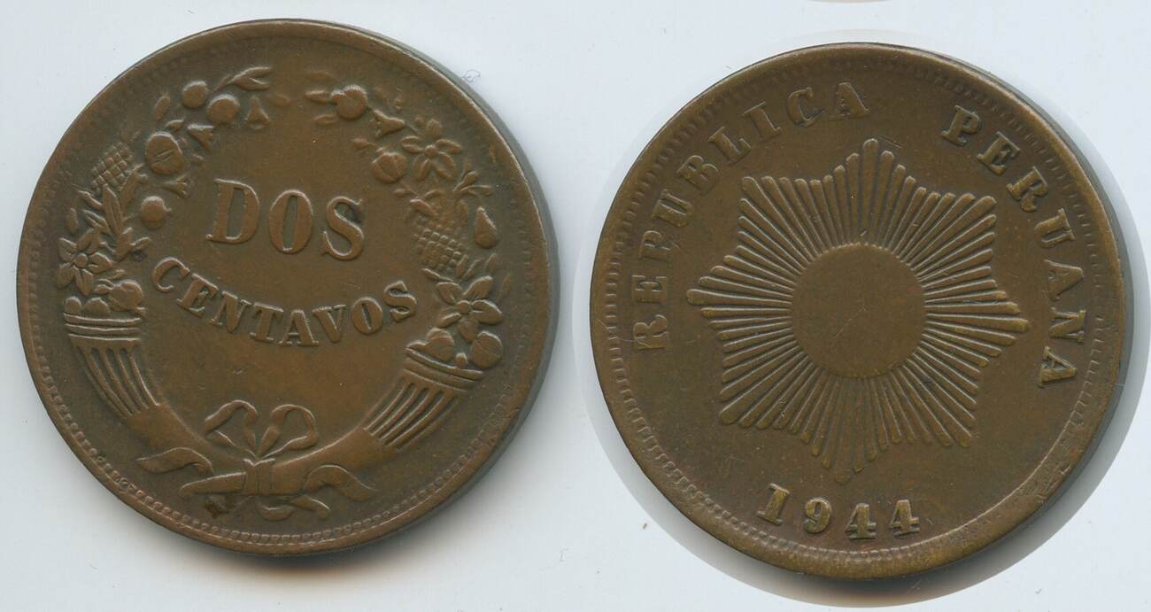 Dos Centavos 1944 G2625 - Republica Peruana Sehr Schön - Vorzüglich ...