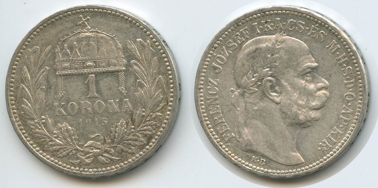 Ungarn Kaiserreich 1 Korona (Krone) Silber 1915 KB Kremnitz G5708 - Kaiser Franz Joseph I. 1848 ...