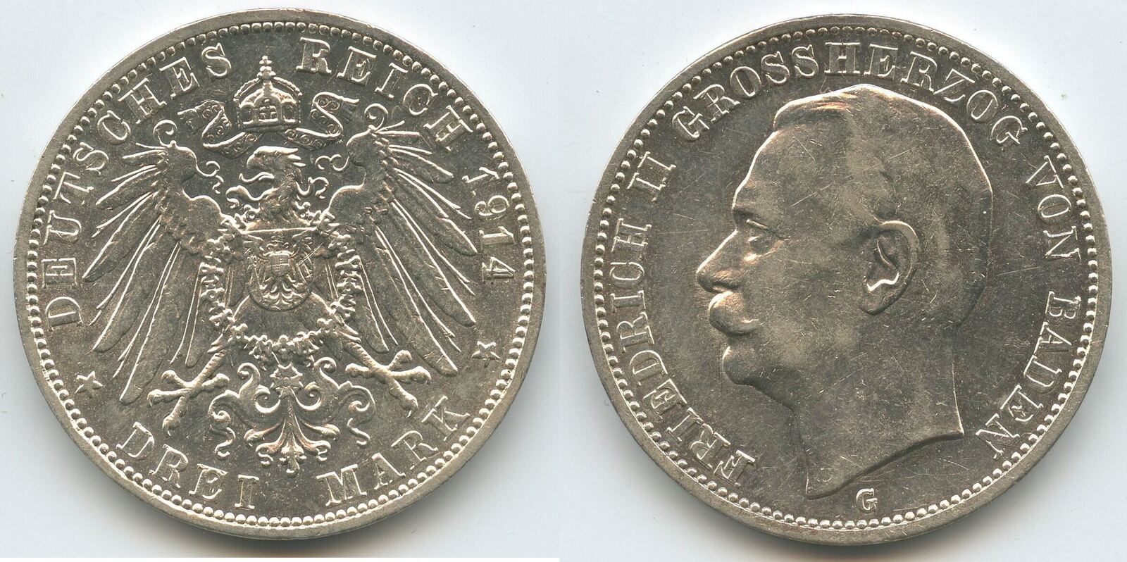Deutsches Reich Kaiserreich 3 Mark Silber 1914 G Karlsruhe S0061 ...
