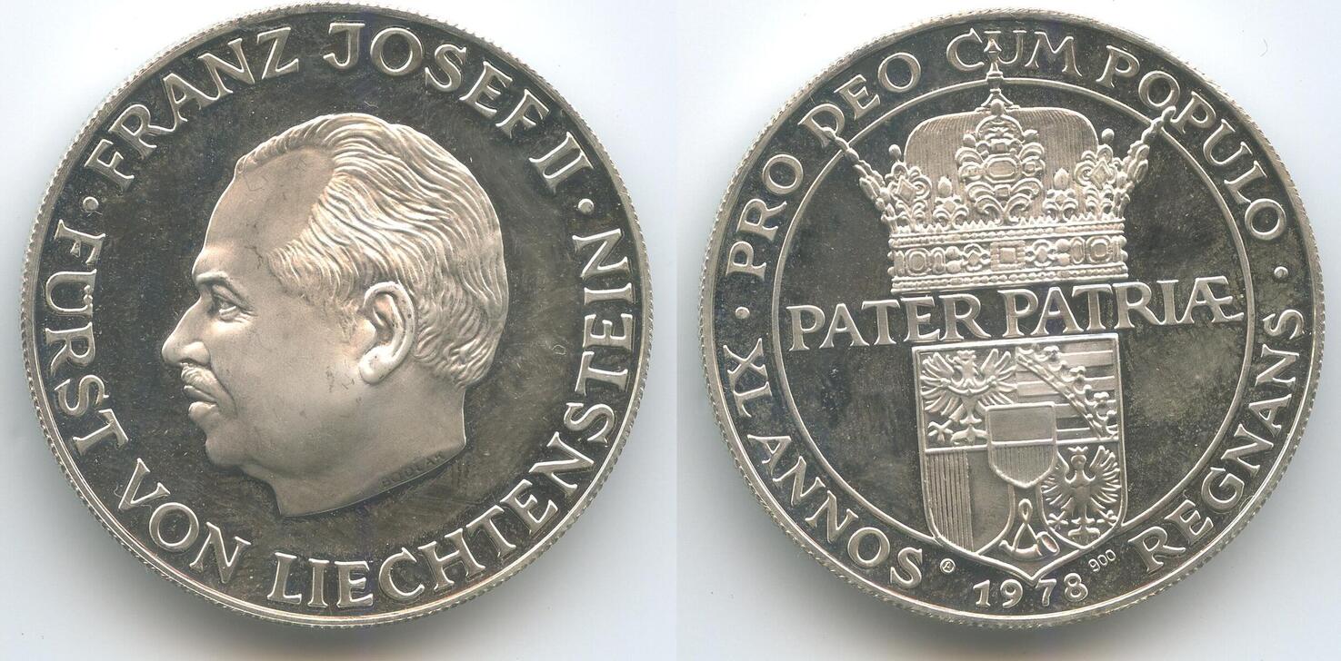 Silbermedaille 1978 M#7312 - Franz Josef II., Fürst von und zu Liechtenstein Polierte Platte ...