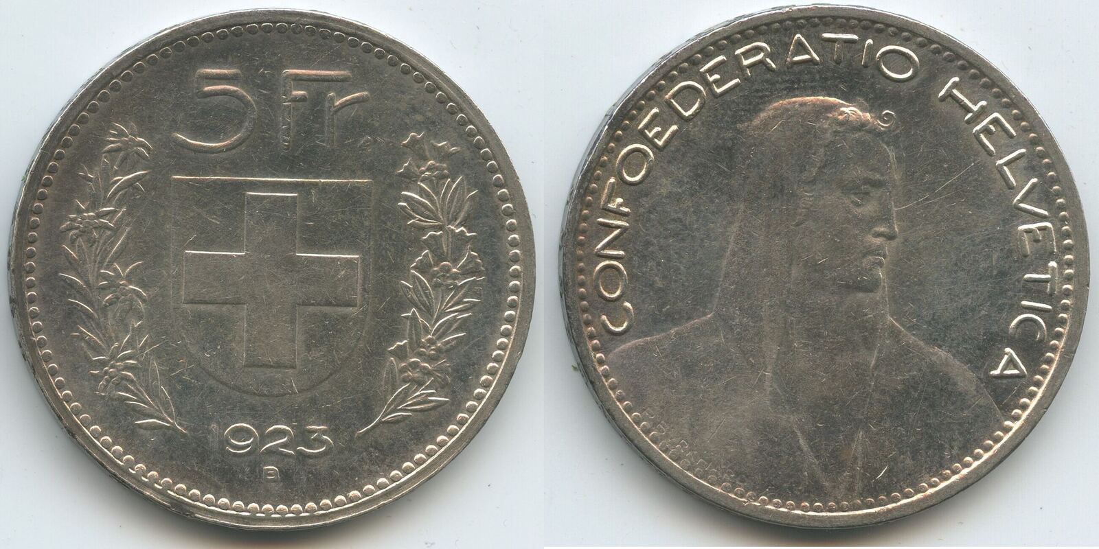 Schweiz Eidgenossenschaft 5 Franken Silber (5 Francs) 1923 B Bern M#1007 - Alphirte Herdsman ...