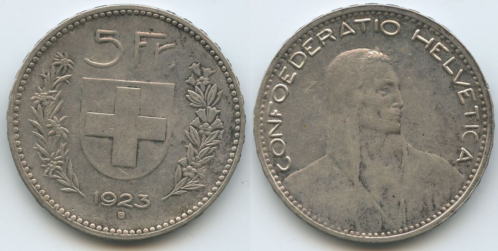 Schweiz Eidgenossenschaft 5 Franken Silber (5 Francs) 1923 B Bern M#1013 - Alphirte Herdsman ...