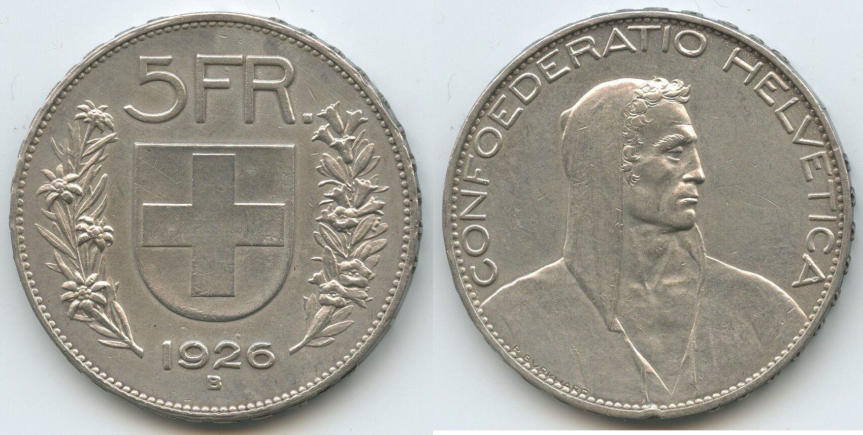 Schweiz Eidgenossenschaft 5 Franken Silber (5 Francs) 1926 B Bern M#1035 - Alphirte Herdsman ...