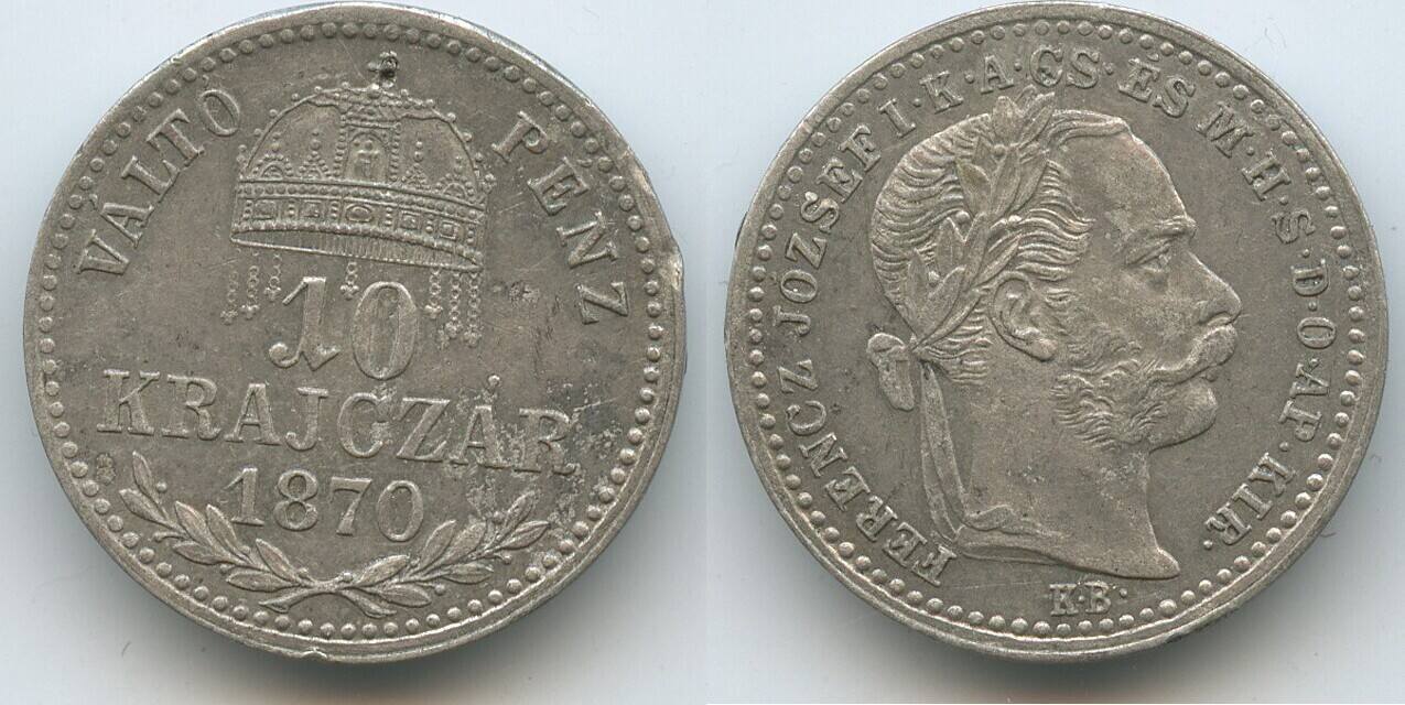 Ungarn Kaiserreich 10 Krajczár Silber 1870 KB Kremnitz G14563 - Franz Joseph I. 1848-1916 ...