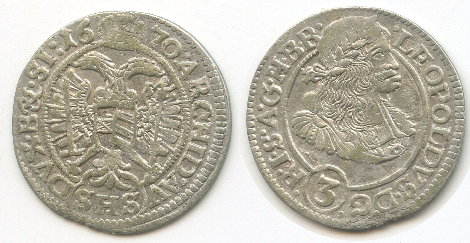 RDR Schlesien Breslau 3 Kreuzer 1670 SHS M#7097 - Leopold I. 1658-1705 Sehr schön - Vorzüglich ...