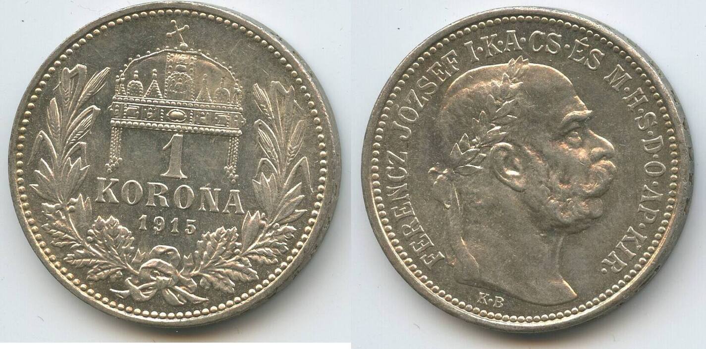 Ungarn Kaiserreich 1 Korona (Krone) Silber 1915 KB Kremnitz G5792 - Kaiser Franz Joseph I. 1848 ...