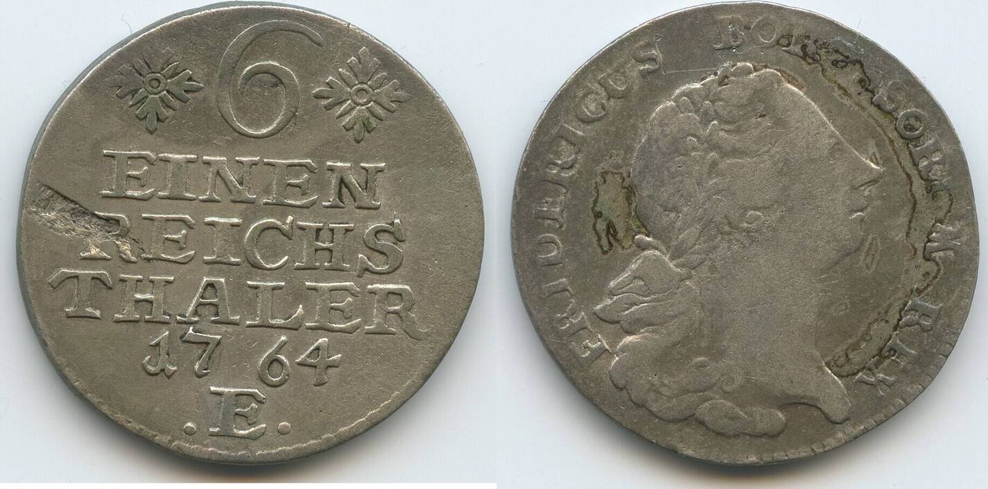 Brandenburg-Preußen ⅙ Reichsthaler Silber 1764 E M#5991 - Friedrich II ...