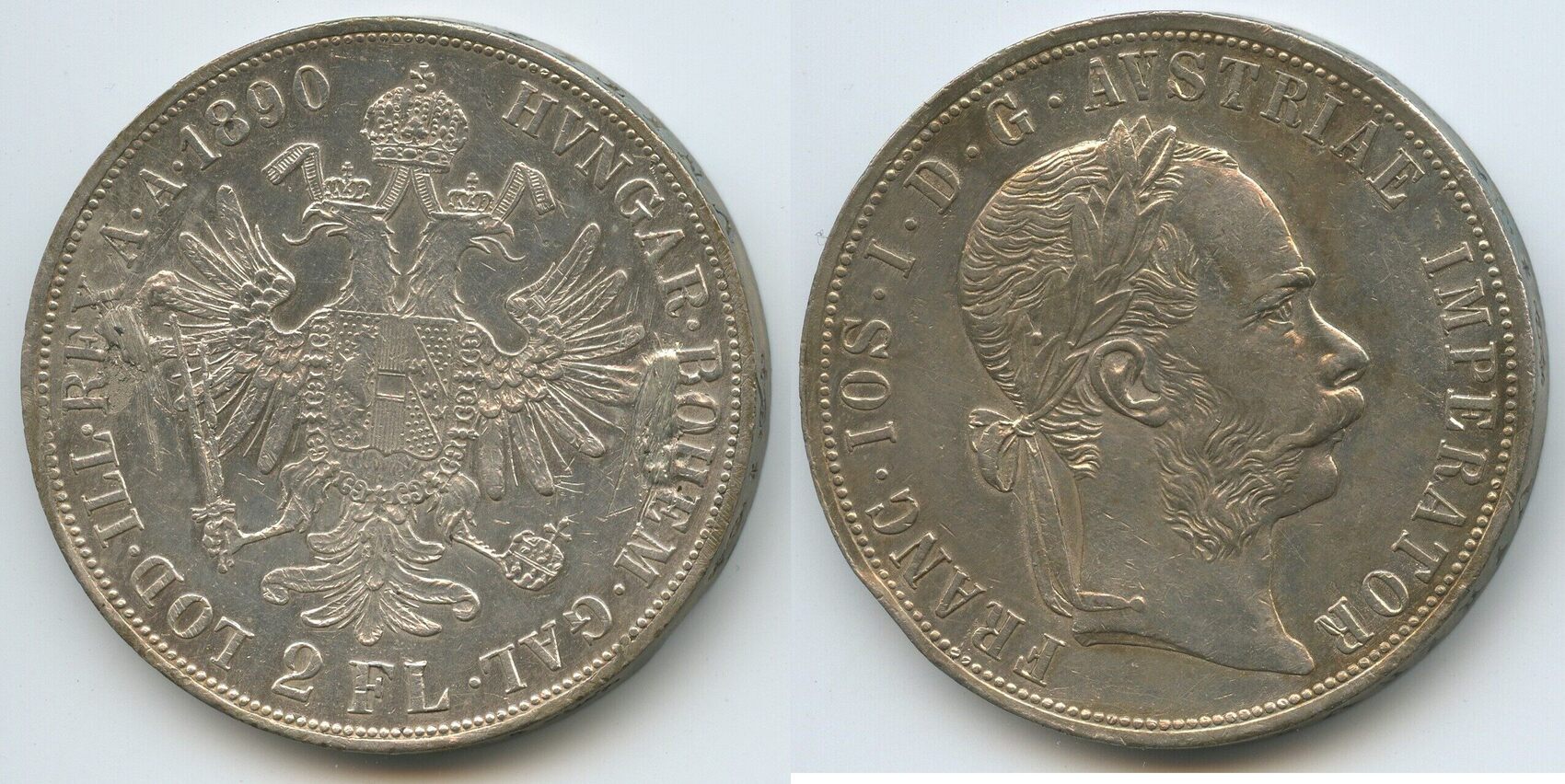 Österreich Kaiserreich Wien Doppelgulden (2 Fl, 2 Florin) Silber 1890 M#8261 - Kaiser Franz ...