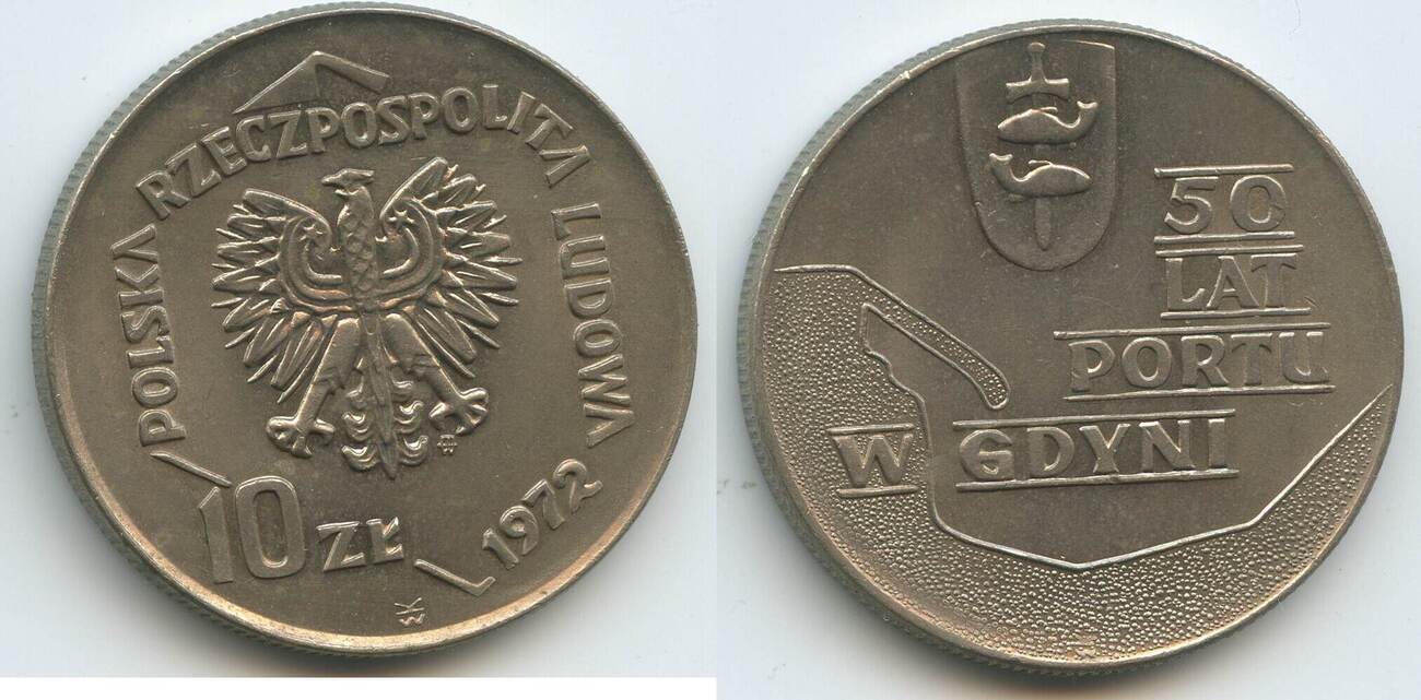 Polen 10 Zlotych (10 Zloty) 1972 G8815 - 50th Anniversary - Gdynia Seaport Polskich Poland Fast ...