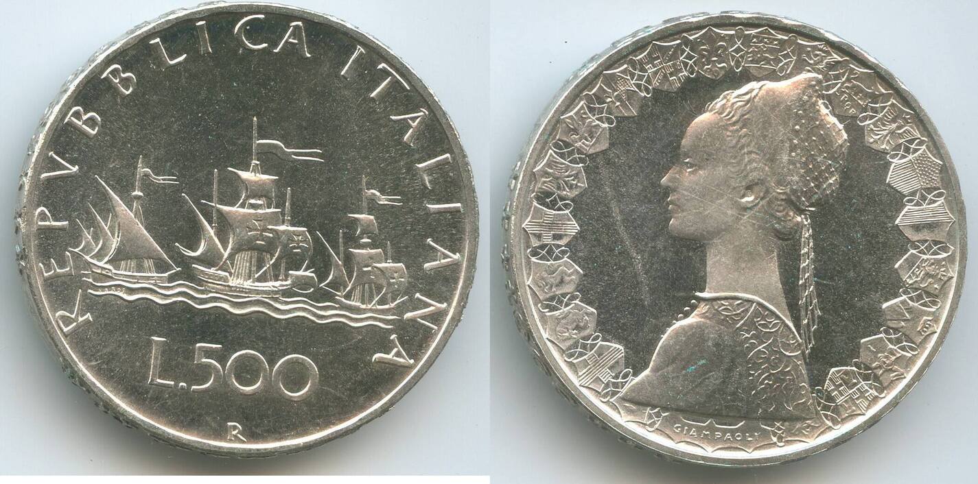 Italien Republik 500 Lire Silber 1968 R Rom M#7616 - Christopher Columbus's ships, Nina, Pinta ...